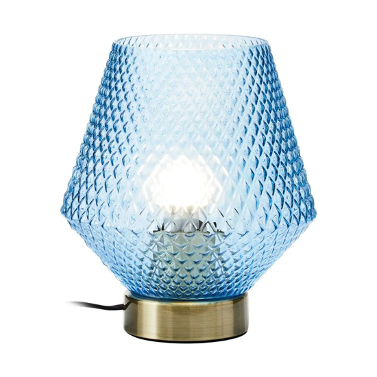 Nelson Blue Glass Shade Table Lamp With Gold Metal Base - Crystal ...